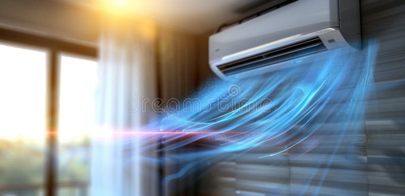 Modern Air Conditioner Emitting Cool Air with Dynamic Blue Stream in ...