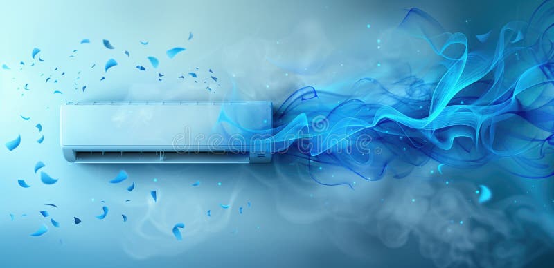 Modern Air Conditioner Expelling Cool Air with Swirling Blue Patterns ...