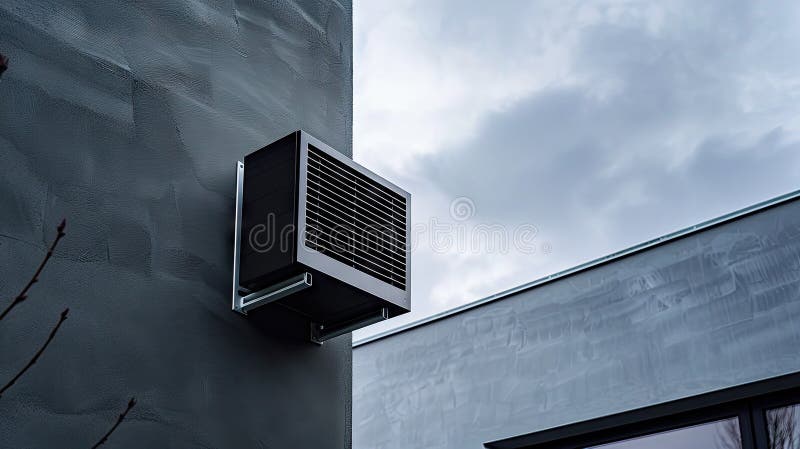 Modern Air Conditioner on a Grey Wall Stock Image - Image of structure ...