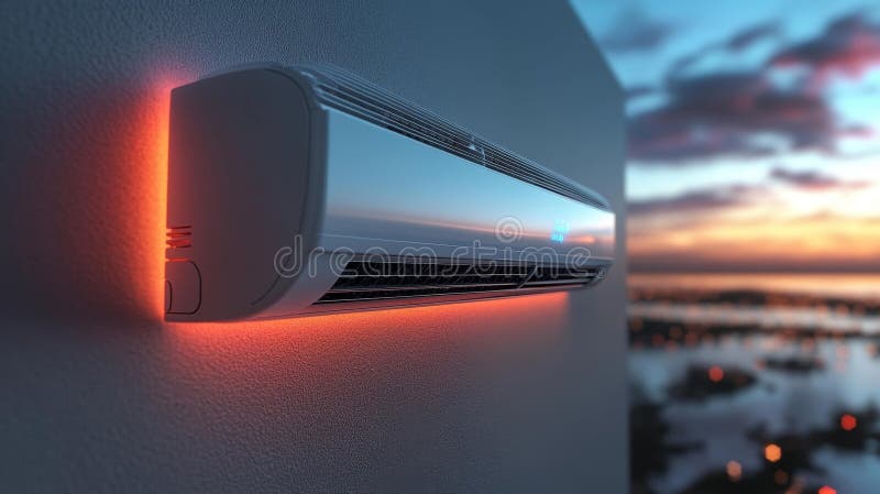 Modern Air Conditioner Mounted on Wall in Evening Light Stock ...