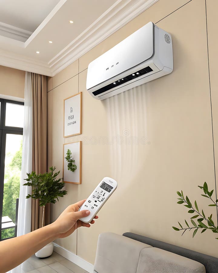 Modern Air Conditioner in a Stylish Home Interior Stock Illustration ...