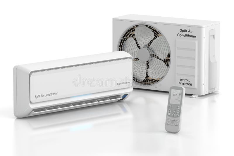 Modern Air Conditioner System with Unit and Remote Control, 3D R Stock ...