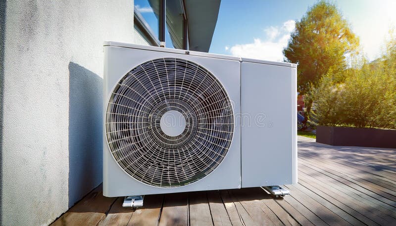 Modern Air Conditioner Unit Outside a Building Closeup. 3D Rendering ...