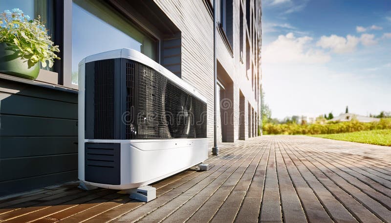 Modern Air Conditioner Unit Outside a Building Closeup. 3D Rendering ...
