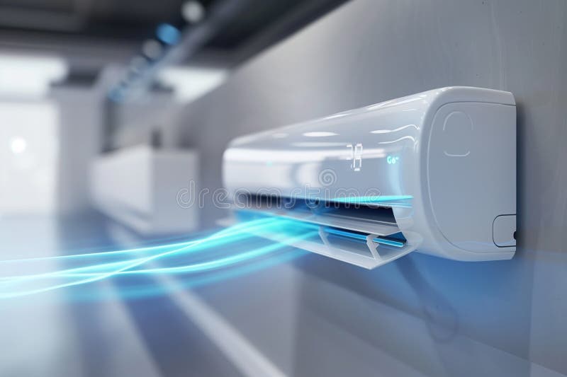 Modern Air Conditioner on a Wall Emitting Cool Air in a Contemporary ...