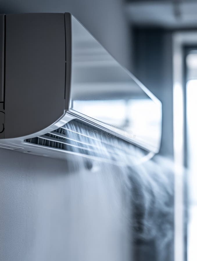 Modern Air Conditioner on Wall Releasing Cool Air Stock Photo - Image ...