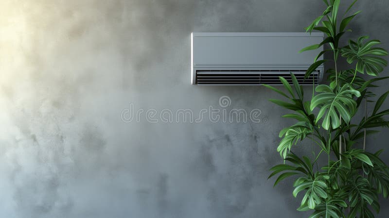 Modern Air Conditioner Wall Unit with Plants, Regulating Temperature ...
