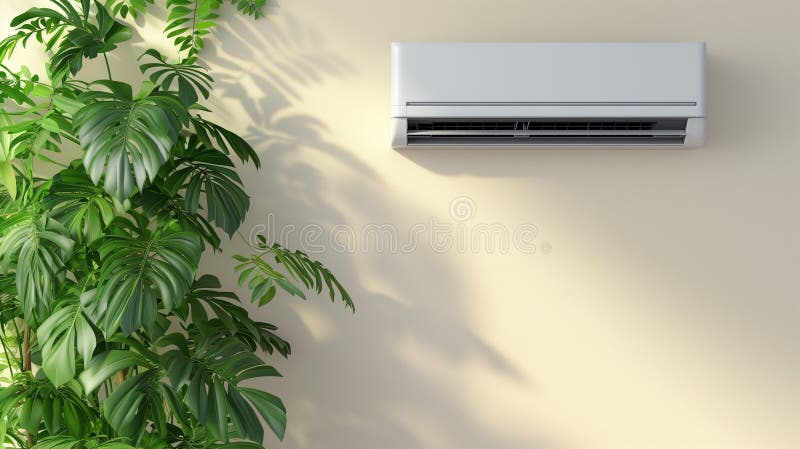Modern Air Conditioner Wall Unit with Plants, Regulating Temperature ...