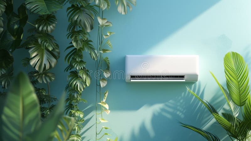 Modern Air Conditioner Wall Unit with Plants, Regulating Temperature ...