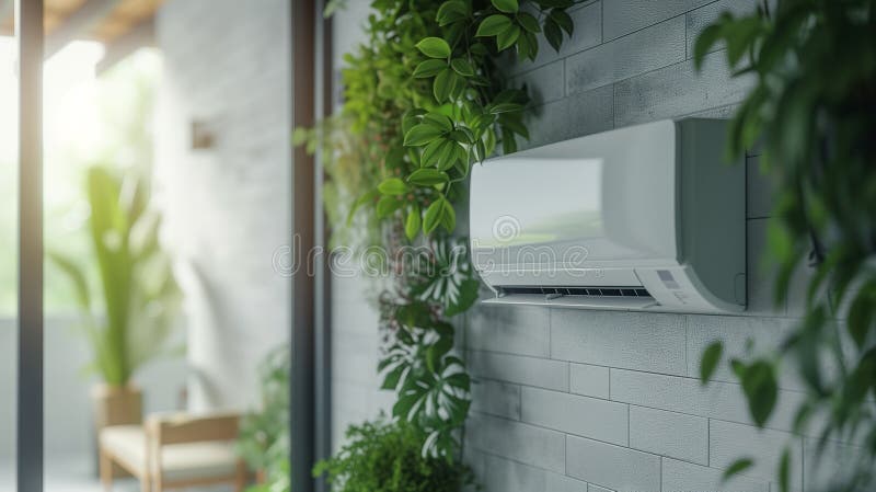 Modern Air Conditioner Wall Unit with Plants, Regulating Temperature ...