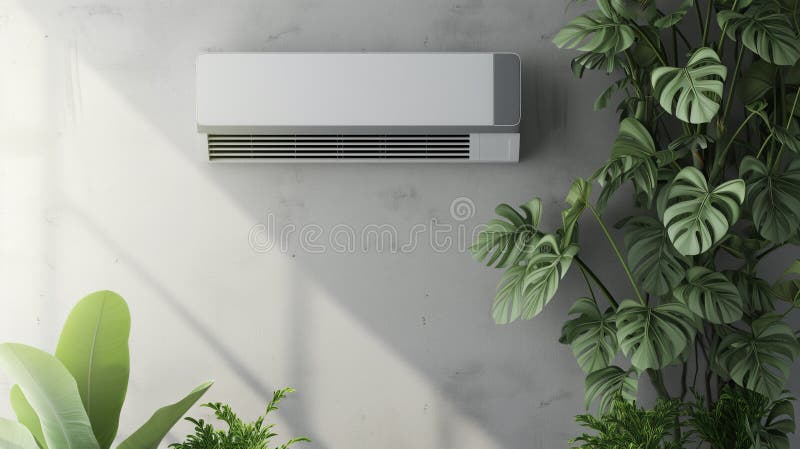 Modern Air Conditioner Wall Unit with Plants, Regulating Temperature ...