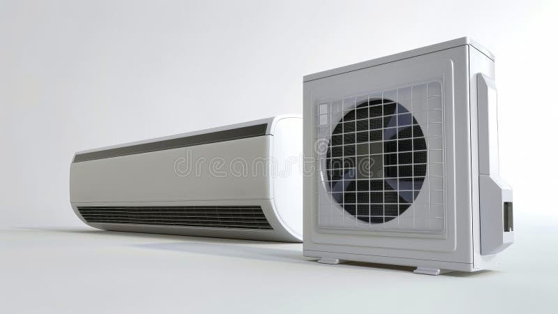 A Modern Air Conditioning System with an Indoor Unit on the Left and an ...