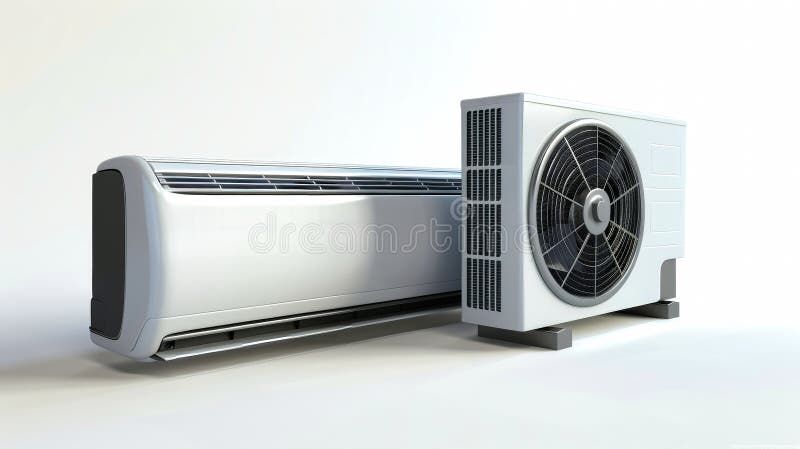 A Modern Air Conditioning System with an Indoor Unit on the Left and ...
