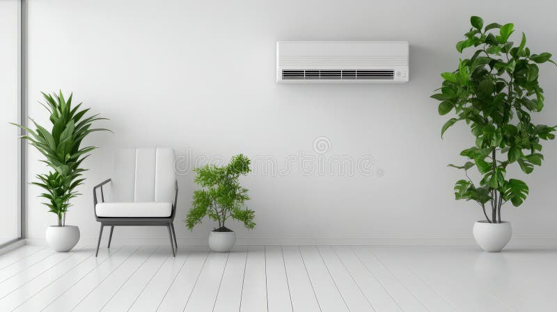 Modern Air Conditioning System in Minimalist Room with Plants Stock ...