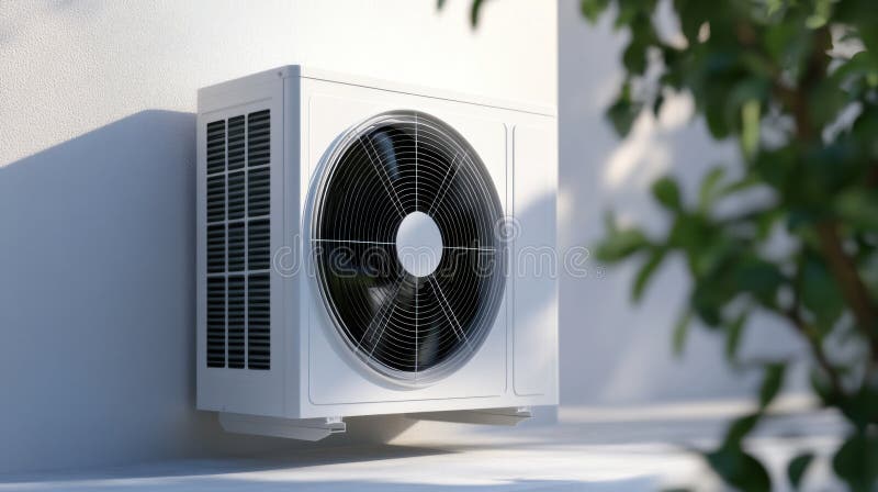 Modern Air Conditioning Unit Installed on Exterior Wall in Residential ...