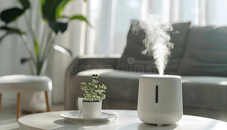 Modern Air Humidifier on Table at Home Stock Photo - Image of ...