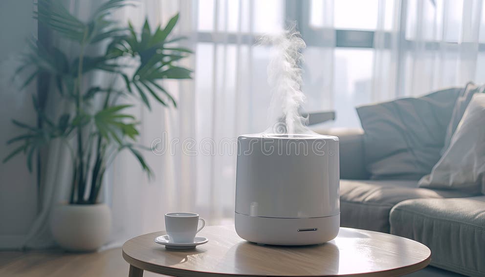 Modern Air Humidifier on Table at Home Stock Photo - Image of ...