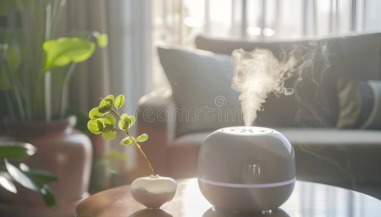 Modern Air Humidifier on Table at Home Stock Photo - Image of room ...