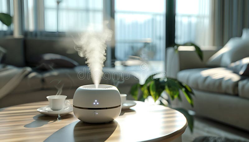 Modern Air Humidifier on Table at Home Stock Photo - Image of machine ...