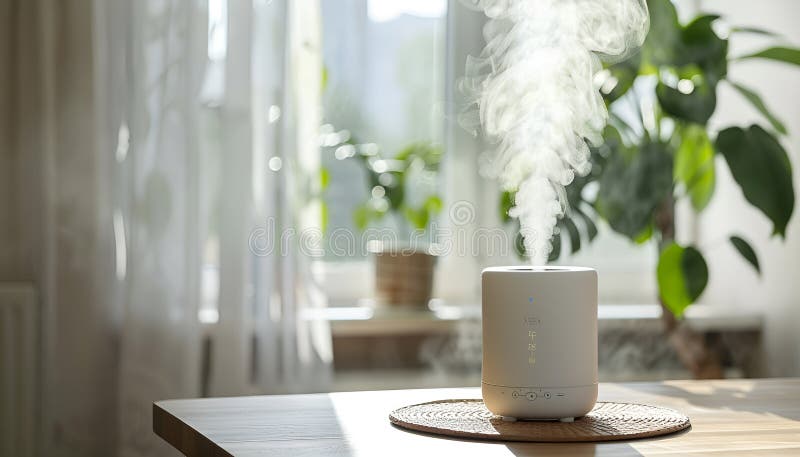 Modern Air Humidifier on Table at Home Stock Image - Image of healthy ...