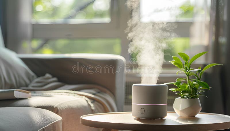 Modern Air Humidifier on Table at Home Stock Image - Image of lifestyle ...