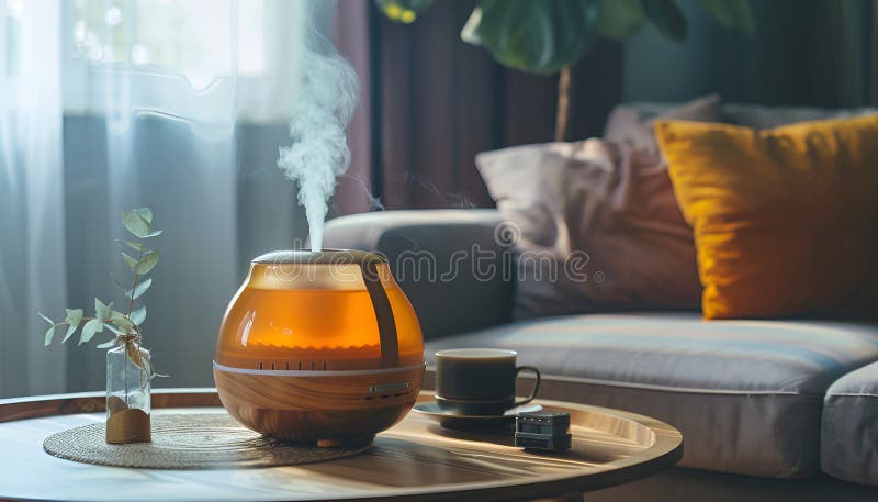 Modern Air Humidifier on Table at Home Stock Image - Image of device ...