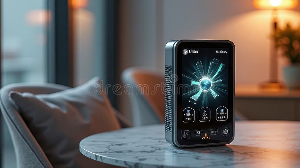 Modern Air Purifier with Digital Display on Marble Table in Stylish ...