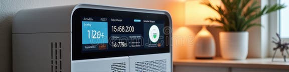 Modern Air Purifier Display with Real-time Data in Cozy Living Room ...