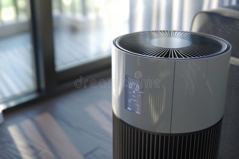 Modern Air Purifier Working in Living Room with Sunlight Stock ...