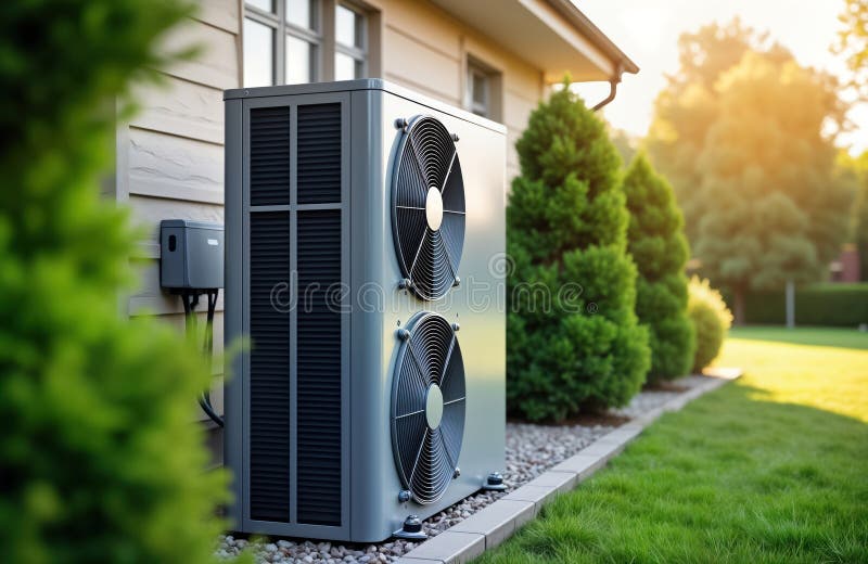 Modern Air Source Heat Pump Installed at Side of Residential Building ...