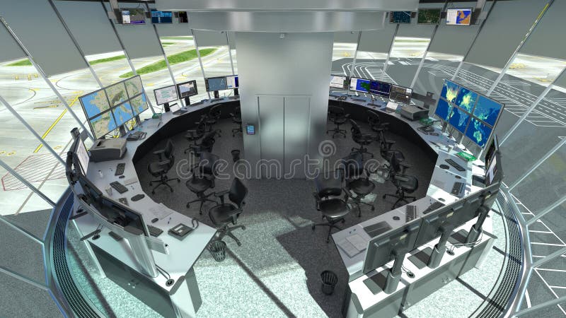Modern Air Traffic Control Tower Interior Stock Illustration ...