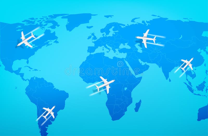 Modern Aircraft Flying Above the World Map Stock Vector - Illustration ...