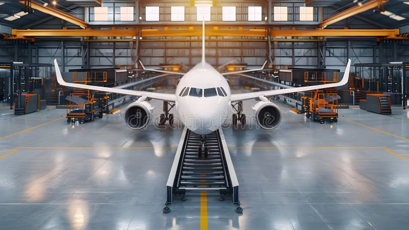 Modern Aircraft in a High-Tech Hangar Ready for Maintenance Stock Photo ...