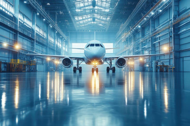 A Modern Aircraft Positioned Inside a Spacious Hangar with Bright ...
