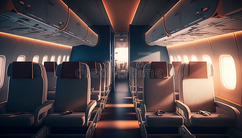 Modern Airplane Cabin Interior - Generative AI Stock Illustration ...