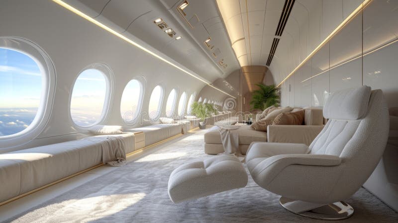 Modern Airplane Cabin Interior Stock Photo - Image of interior ...