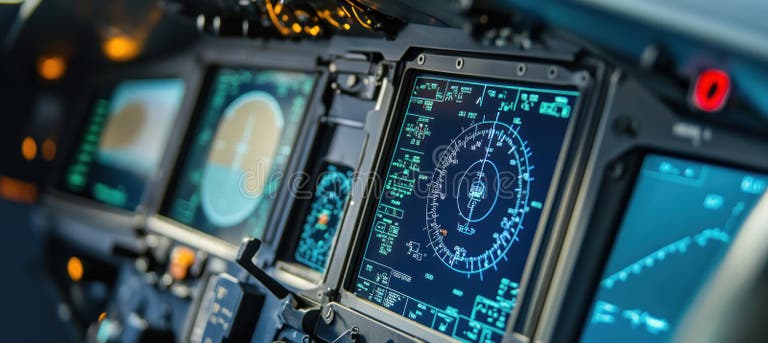 Modern Airplane Cockpit Control Panel Showing Flight Data and ...
