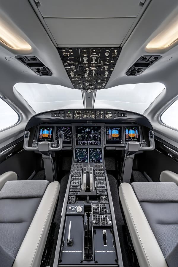 Modern Airplane Cockpit Interior View Stock Illustration - Illustration ...
