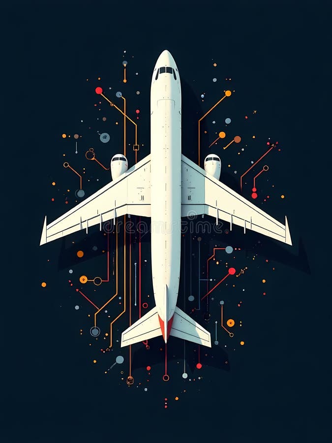 A Modern Airplane Illustration with Intricate Circuit-like Lines ...