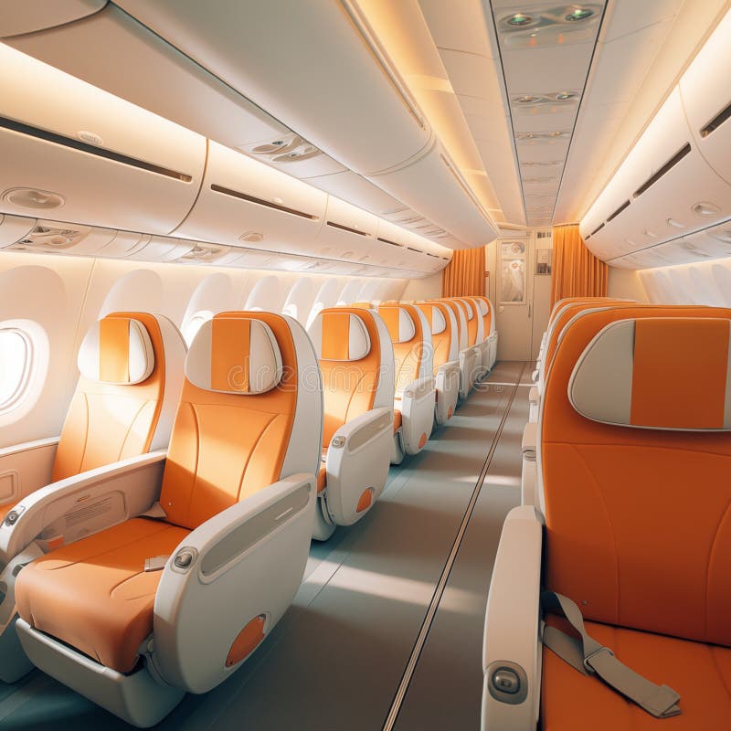 Modern airplane interior stock image. Image of airline - 304548481
