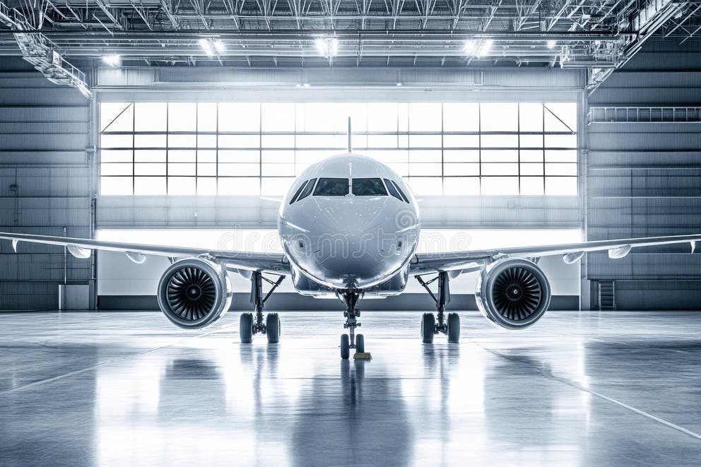 Modern Airplane Parked Inside a Spacious Hangar during Daylight with ...