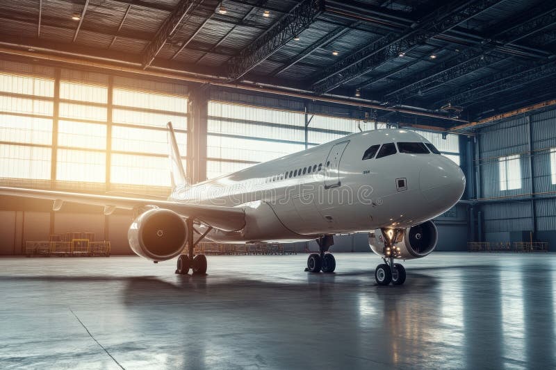 Modern Airplane Parked Inside a Spacious Hangar with Natural Light ...