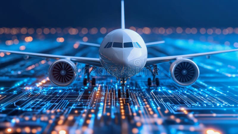 A Modern Airplane Surrounded by Electronic Circuits Representing ...
