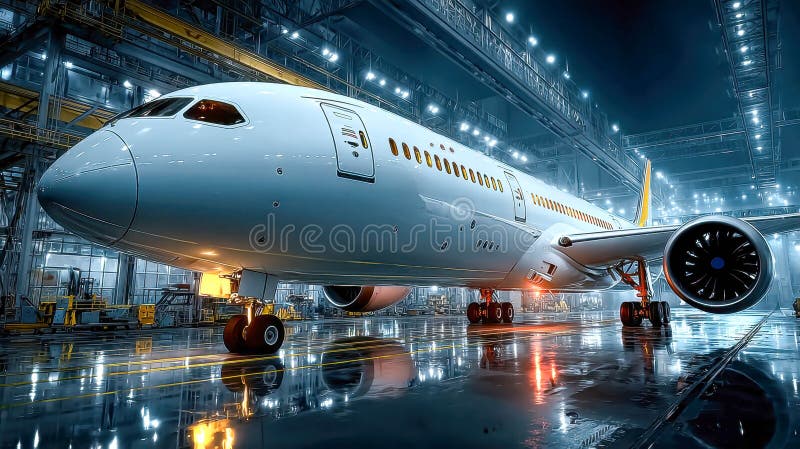 Modern Airplane Under Construction Inside a High-tech Manufacturing ...
