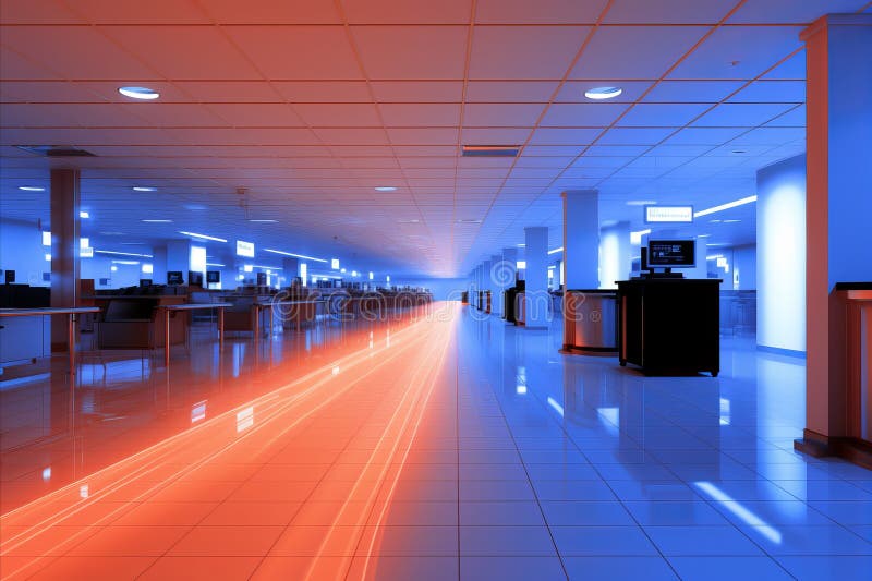 Modern Airport Baggage Screening Area Interior with Long Corridor and ...