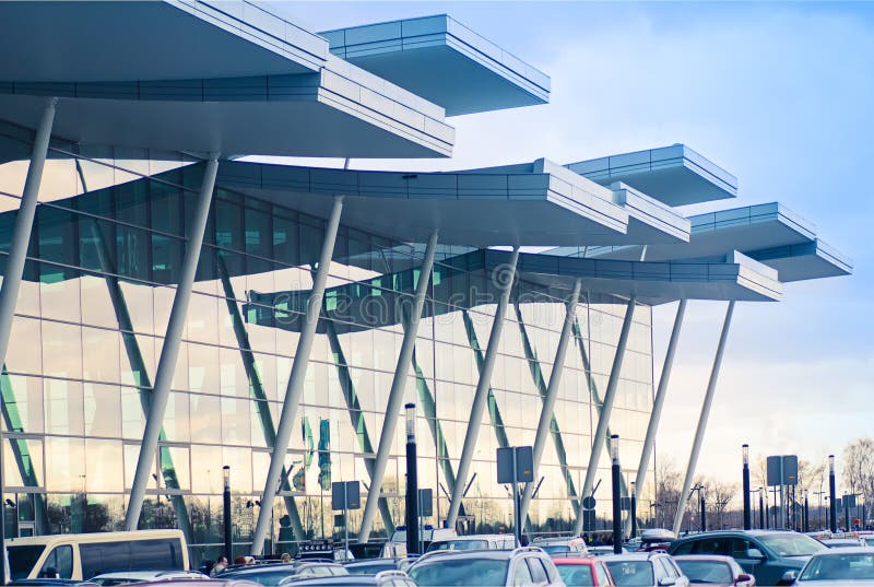 Modern Airport Building with Glass Wall Stock Image - Image of glass ...