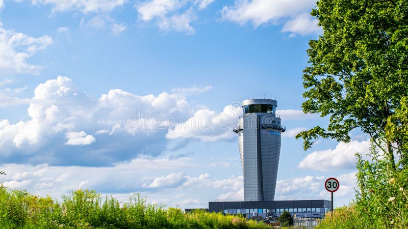 Modern Airport Control Tower Made of Metal and Glass Stock Image ...