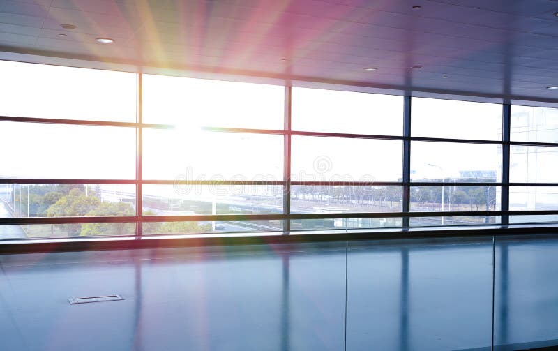 Modern Airport Interior Glass Wall Aisle Window Stock Image - Image of ...