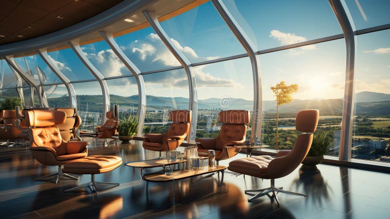 Modern Airport Lounge VIP with Comfortable Chairs and Large Viewing ...