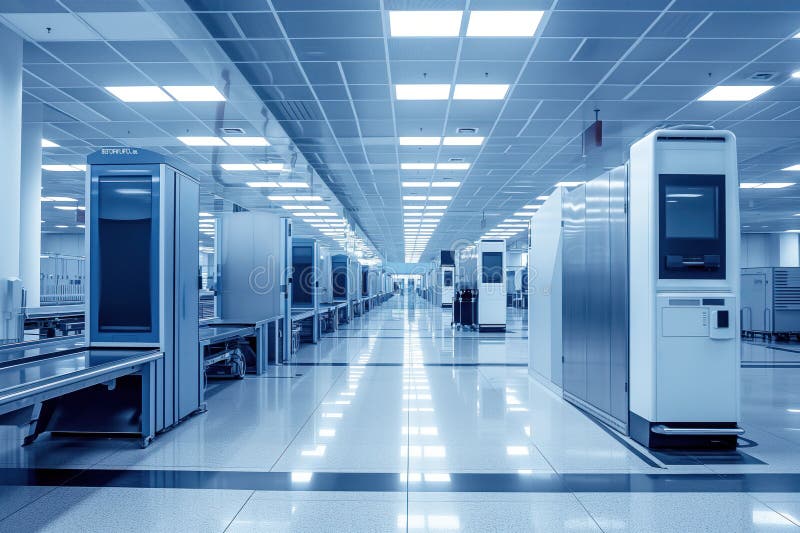 Modern Airport Security Area Featuring Screening Machines Check in ...